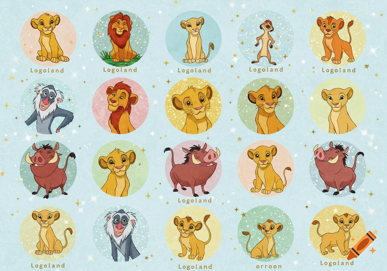 A sheet of 20 circular stickers featuring "Lion King" characters like ...