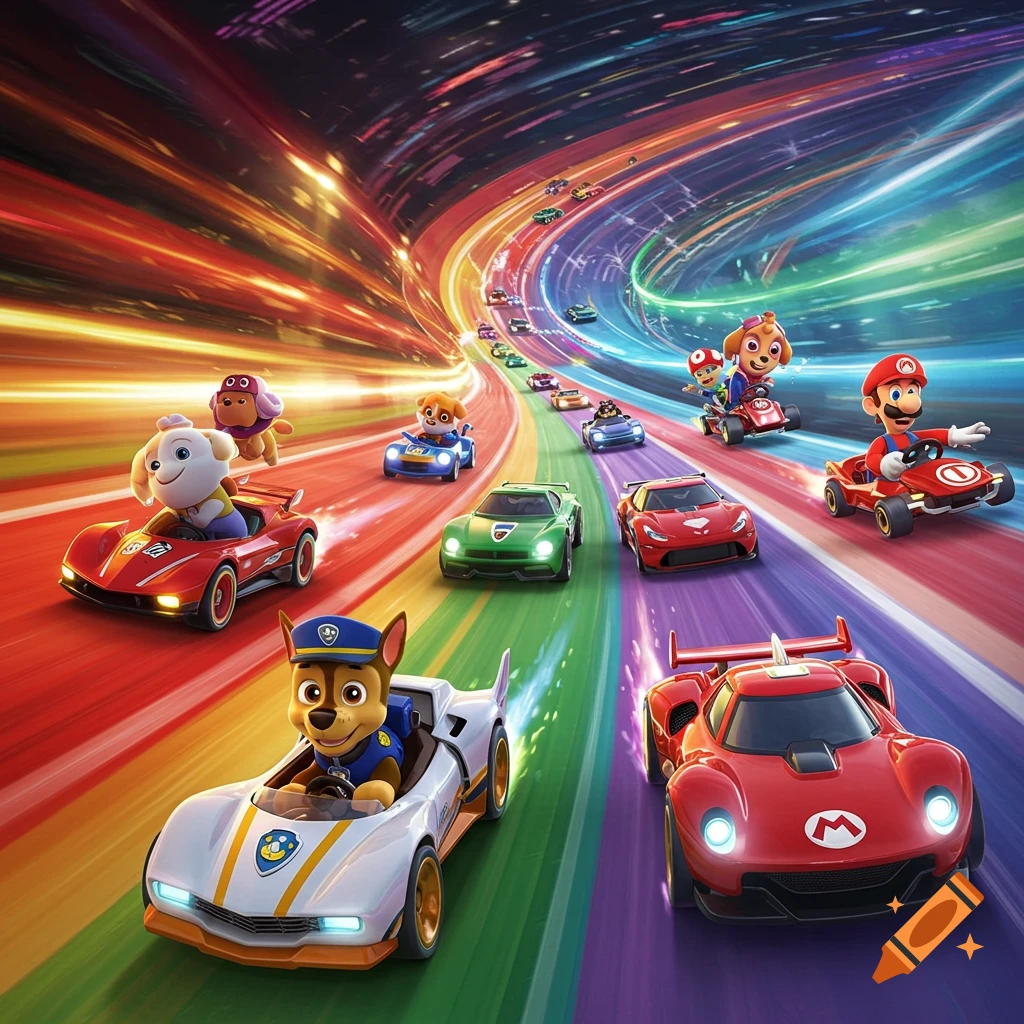 Videos+of+cartoon+cars+racing created on Craiyon