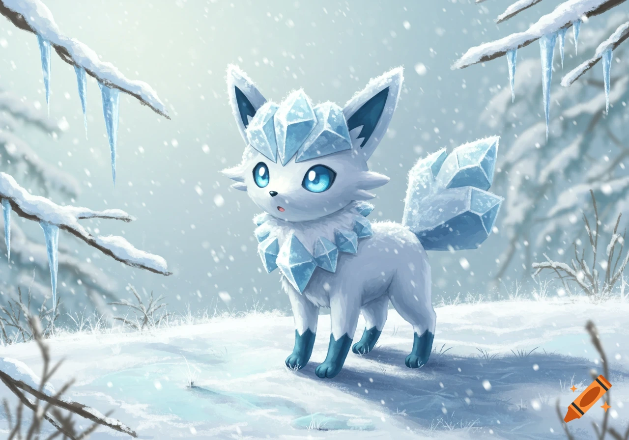 A cute white ice-type fox Pokemon with blue eyes and icy spikes ...