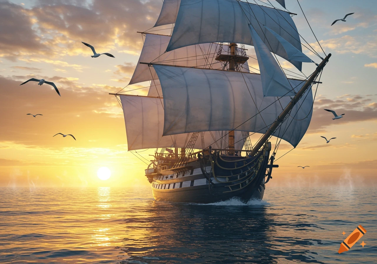 Sailing ship with four masts on Craiyon