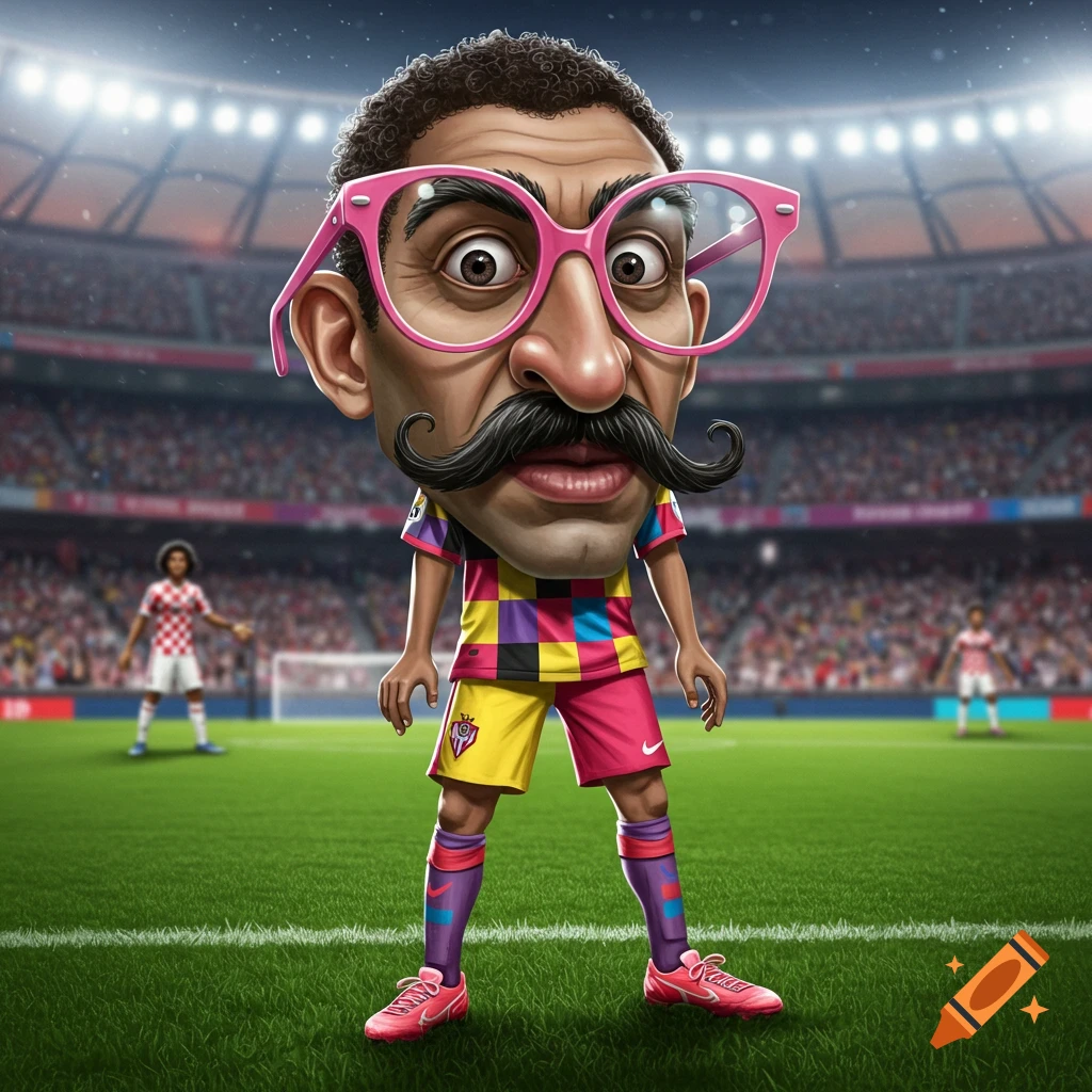 Cartoon caricature of a football player in a joke shop disguise (big ...
