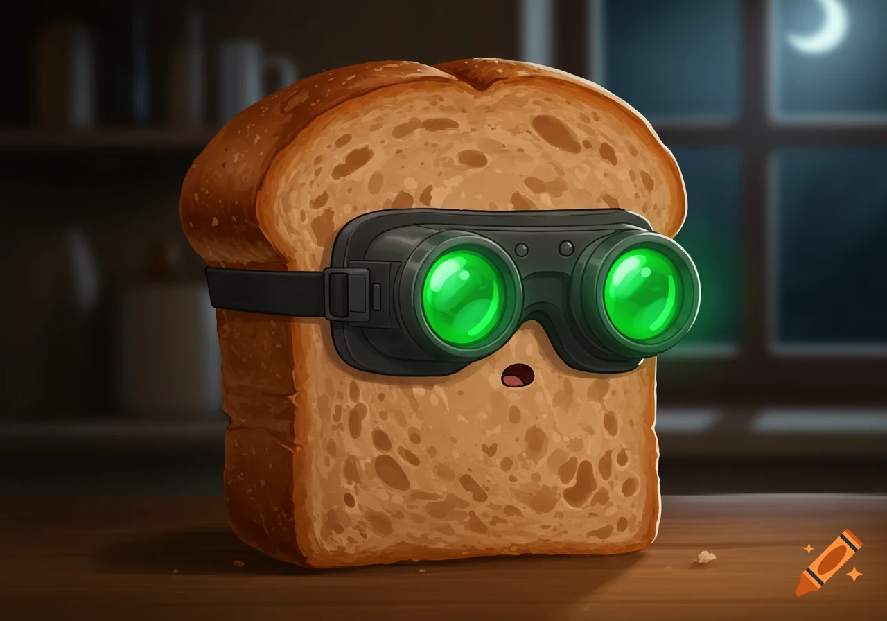 A whimsical cartoon illustration of a slice of bread wearing green ...
