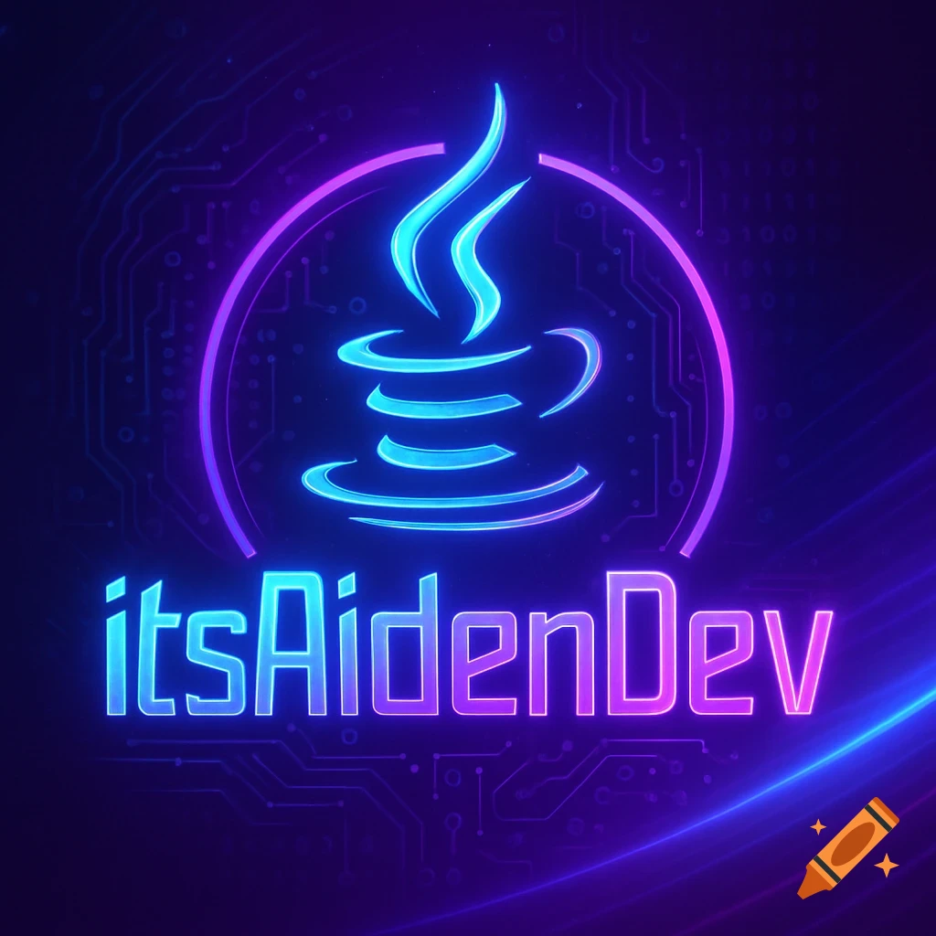 A neon synthwave/cyberpunk logo with a blue Java coffee cup icon inside a purple circle and the ...