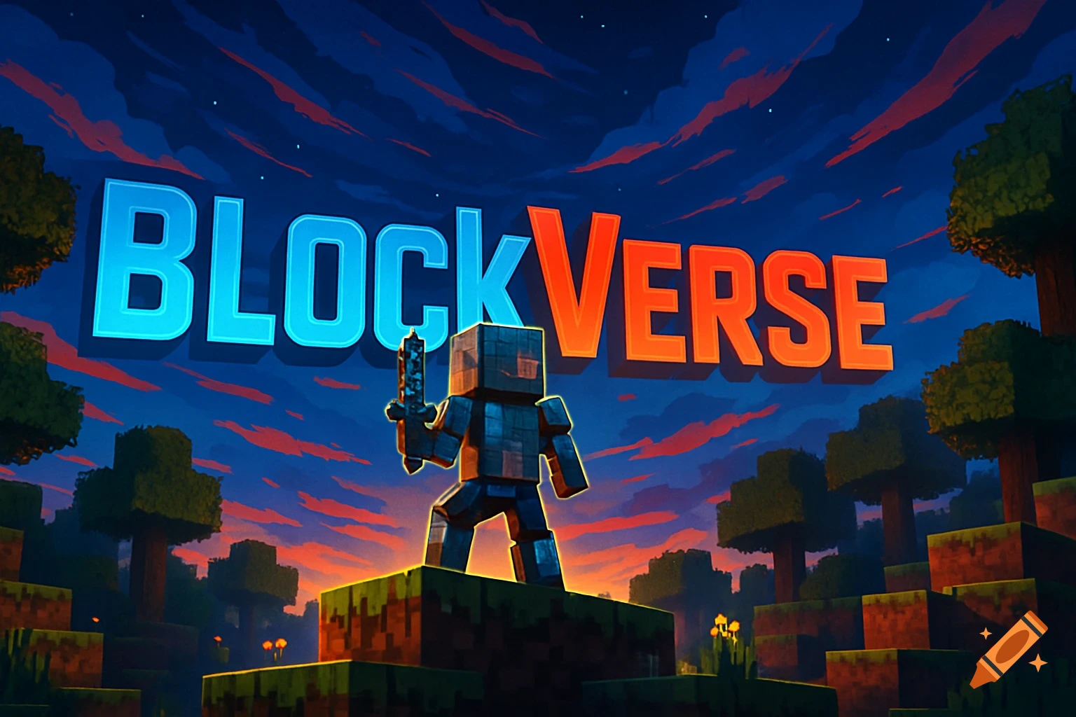 A blocky character similar to Minecraft's Steve, holding a sword ...