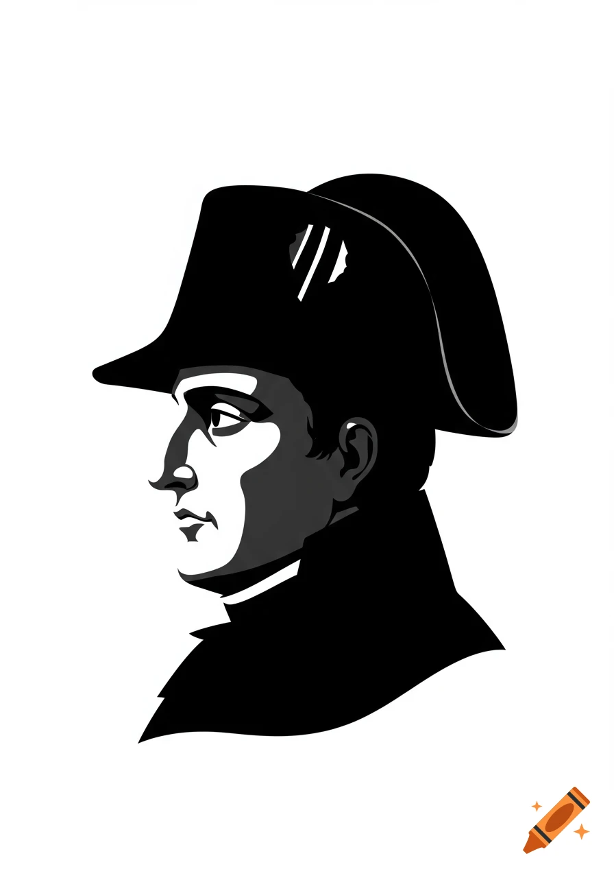 Black and white stylized illustration of Napoleon Bonaparte's side ...
