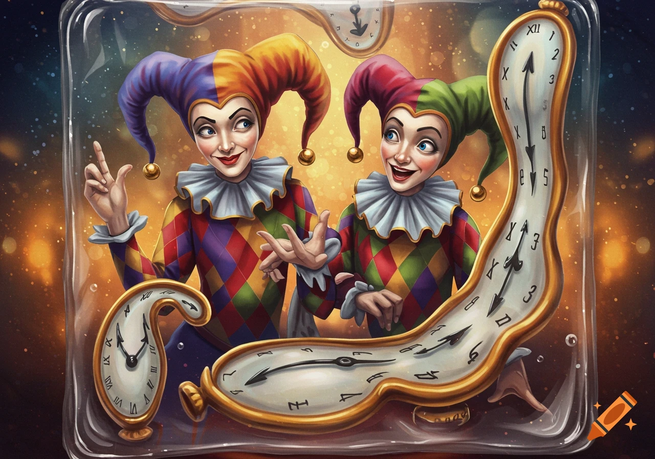 A jester-like character with purple eyes and an elaborate costume ...