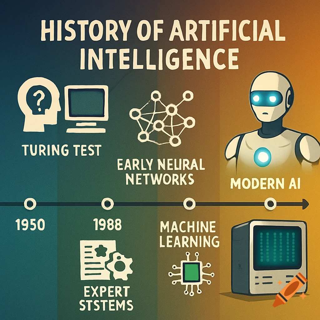 An infographic timeline depicting the history of artificial ...