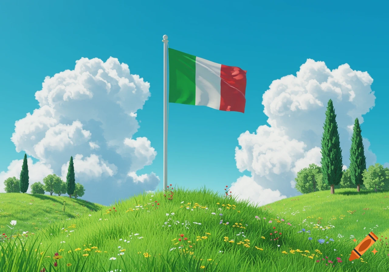 Italian flag background with 'ITALY' (microphone replacing 'I') and ...