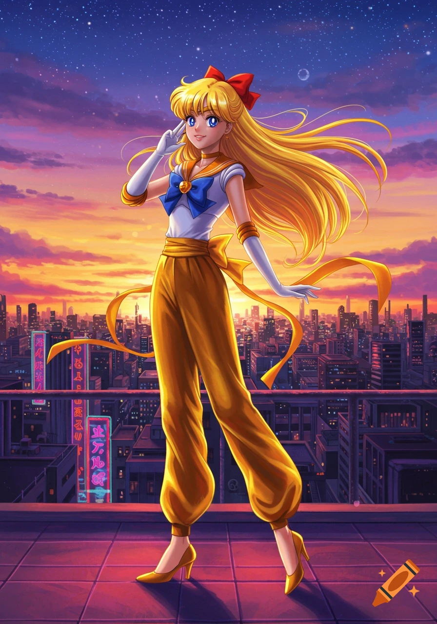 Anime character Sailor Venus in a camouflage military uniform with a ...