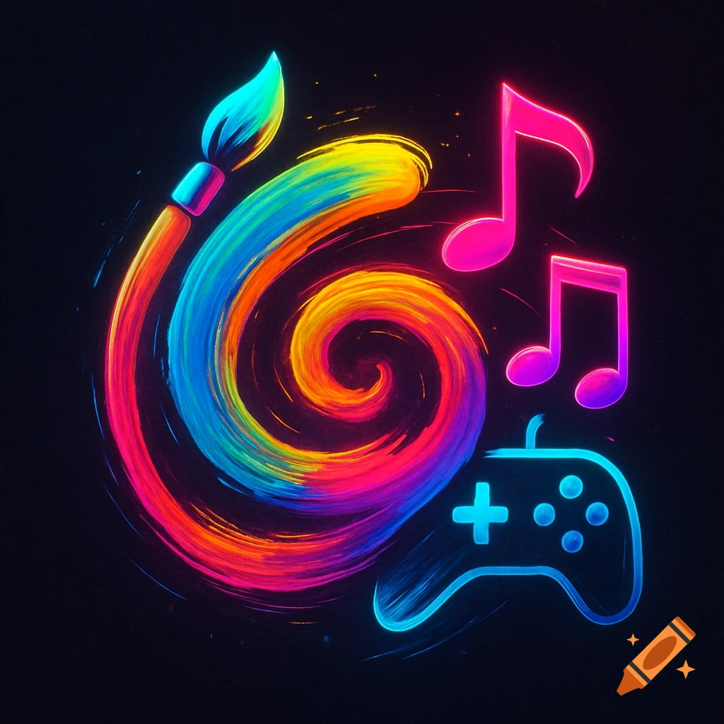 An orange neon sign shaped like a video game controller glows against a ...