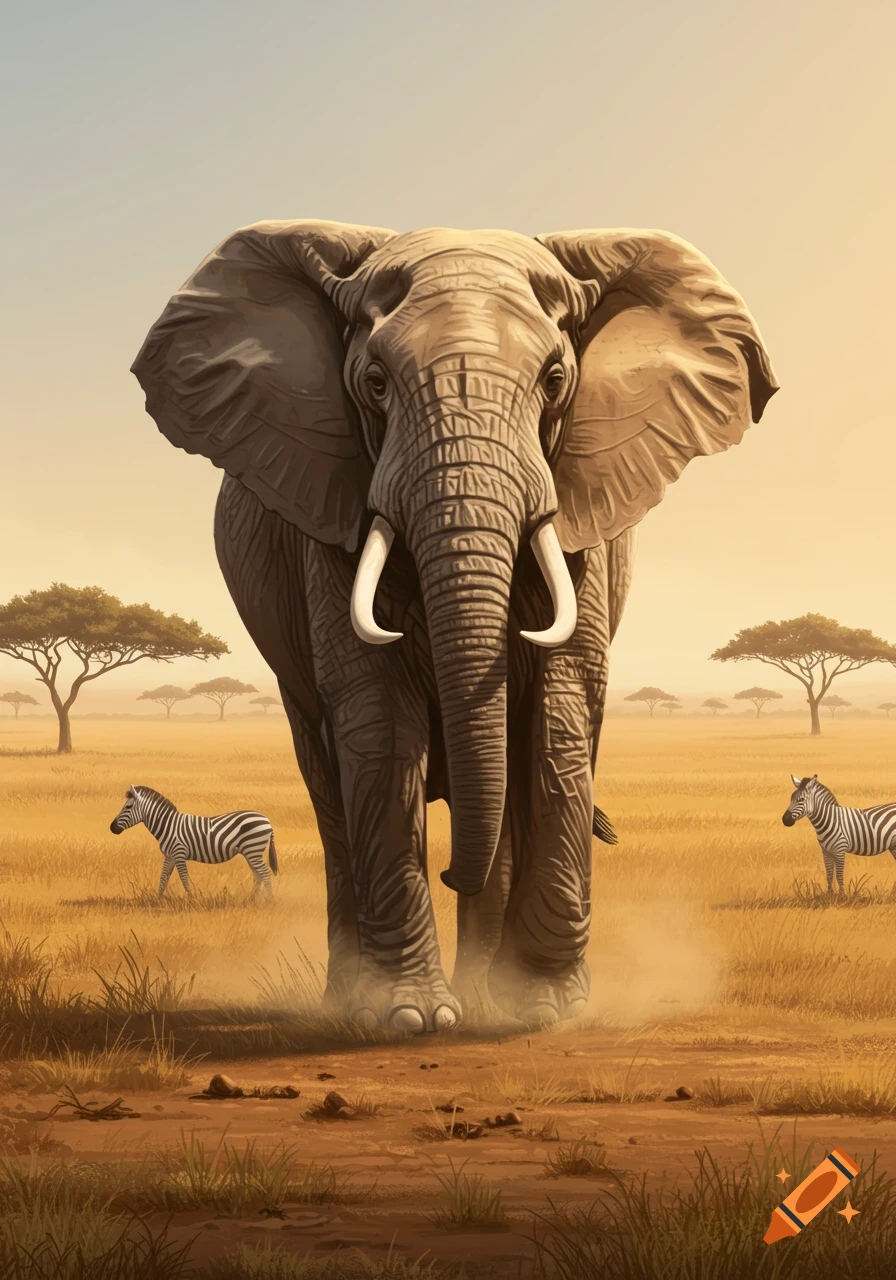 An illustrative image of a zebra standing in a sunny savanna landscape ...