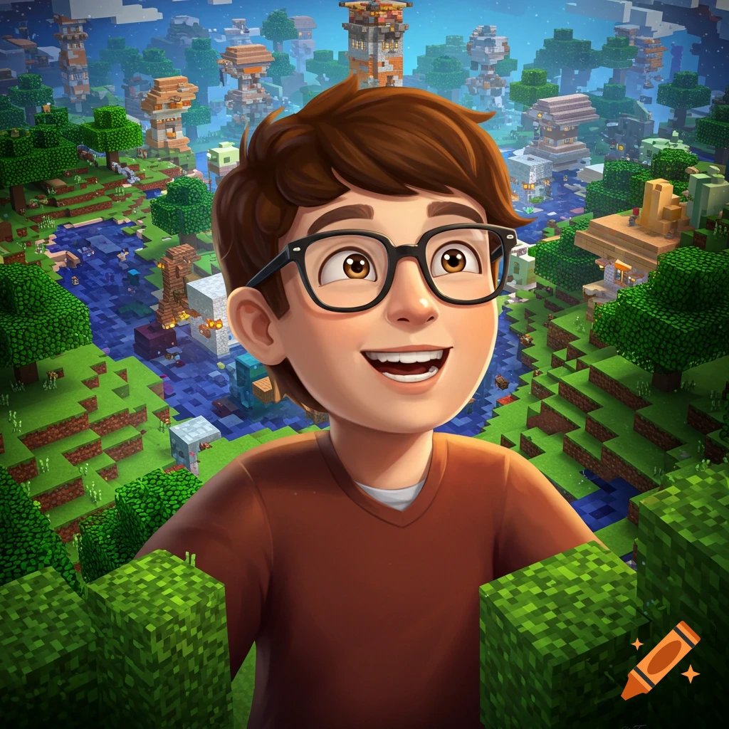 Boy, Glasses, Minecraft Fan created on Craiyon