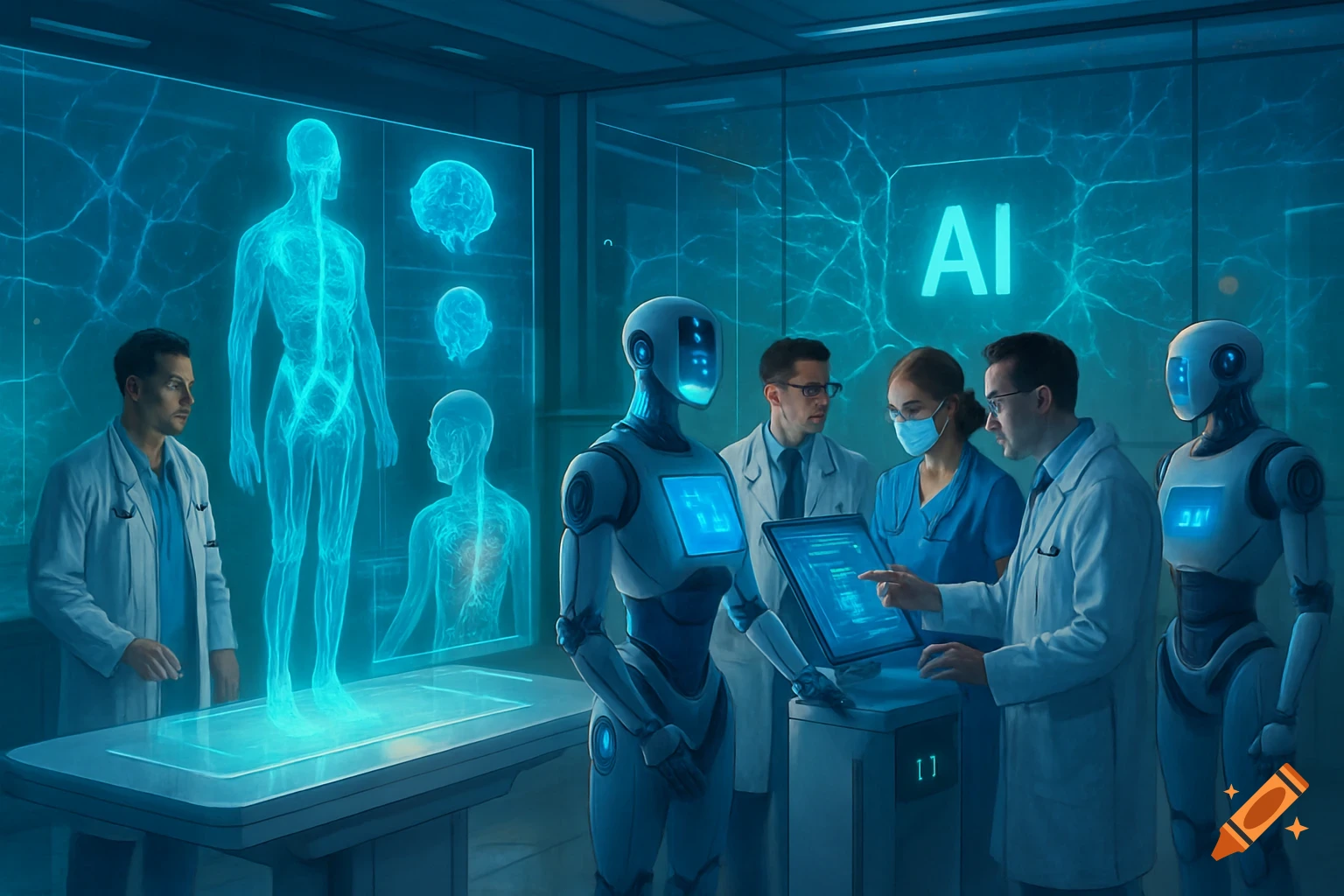 Doctors and robots observe holographic human anatomy and interact with ...