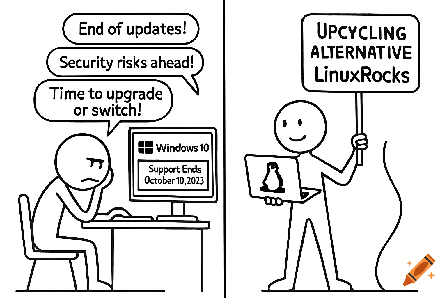 A black-and-white cartoon depicting a frustrated stick figure at a ...