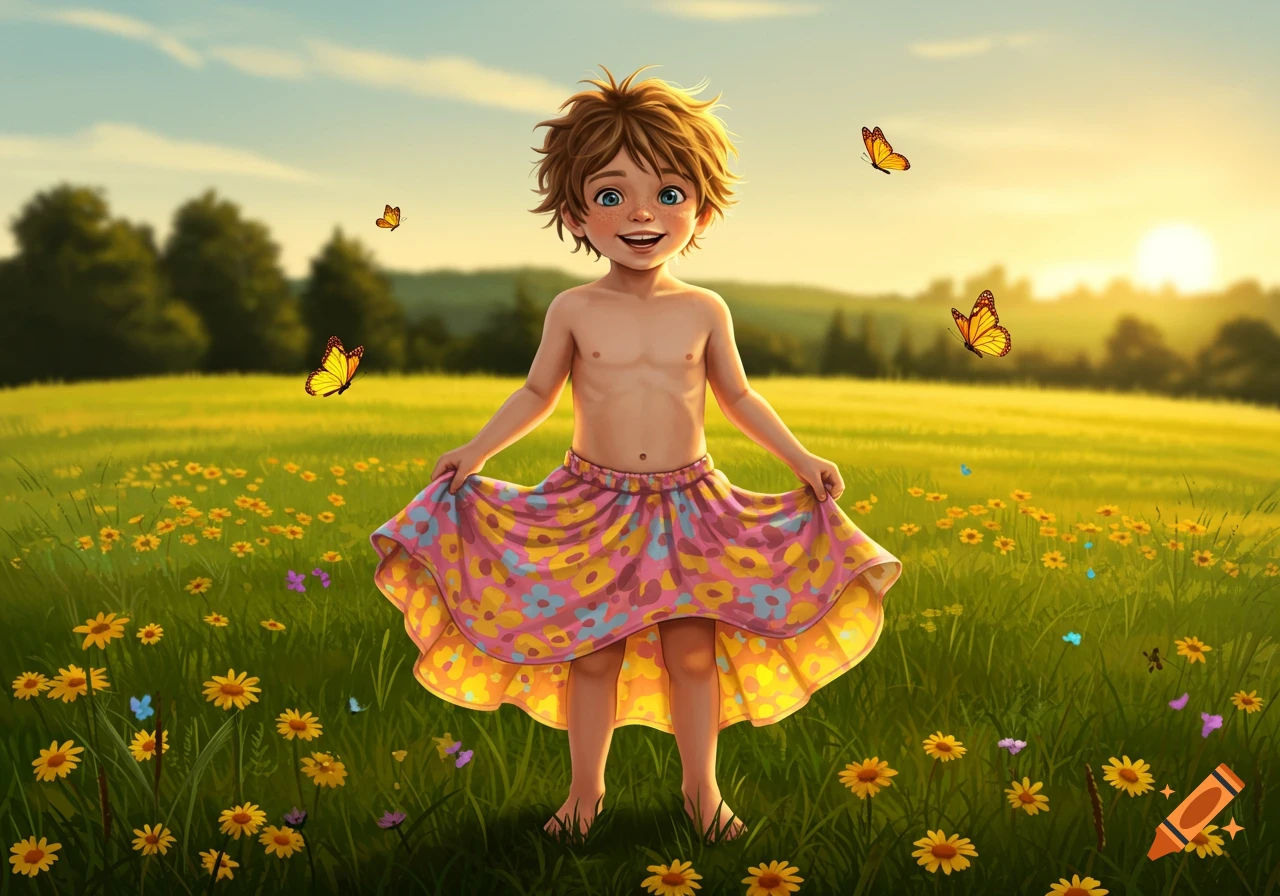 A young boy with curly hair, wearing a yellow t-shirt and denim shorts ...