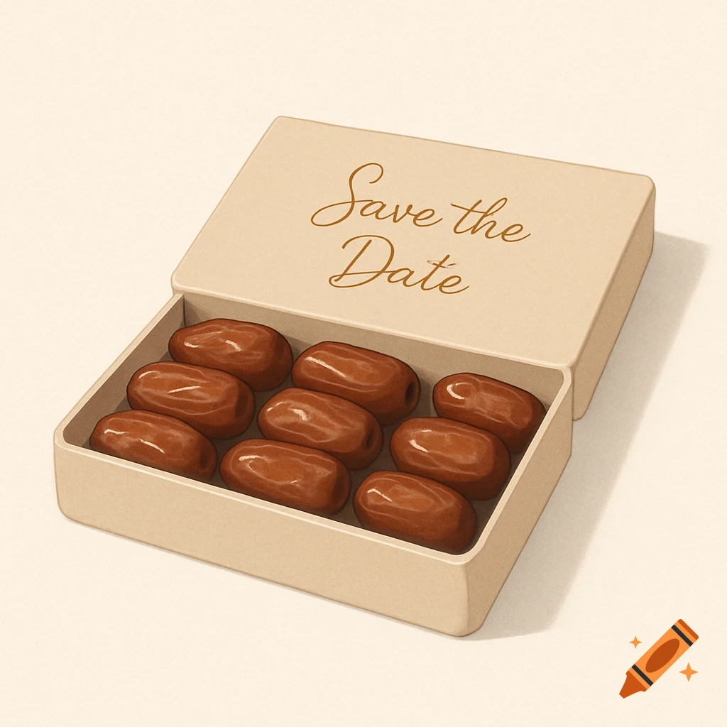 An illustrated open box filled with dates, with "Save the Date" written ...