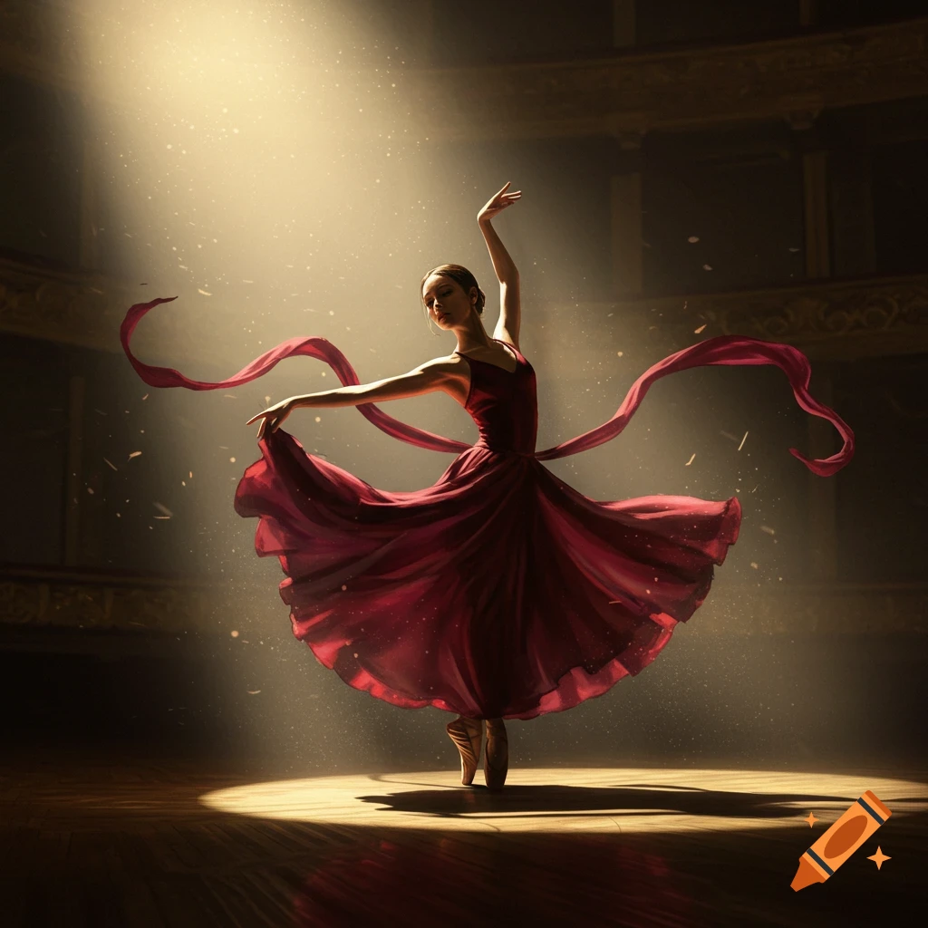 Painting of a black ballerina in a dramatic pose on Craiyon