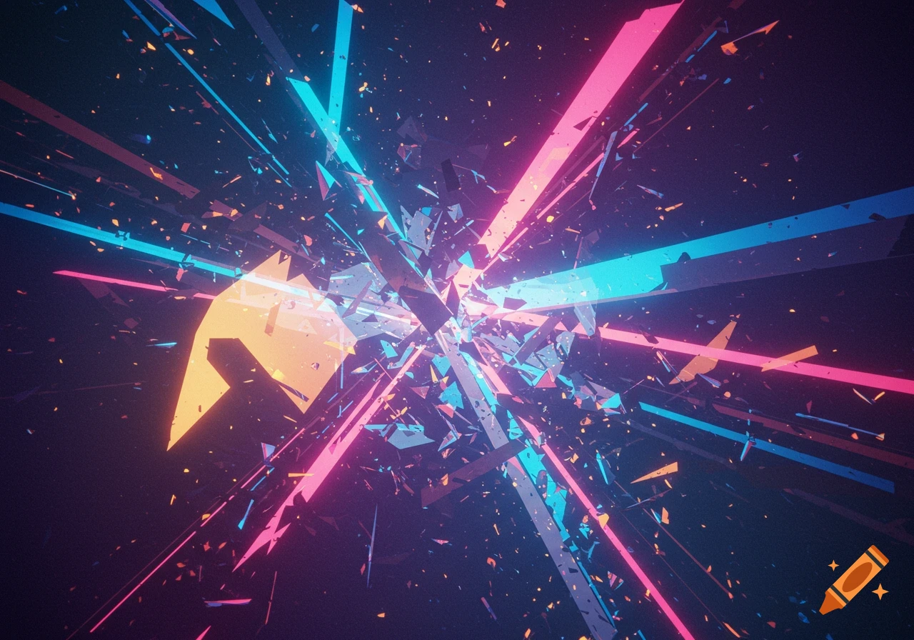Bright, colorful abstract explosion with geometric shapes and code ...