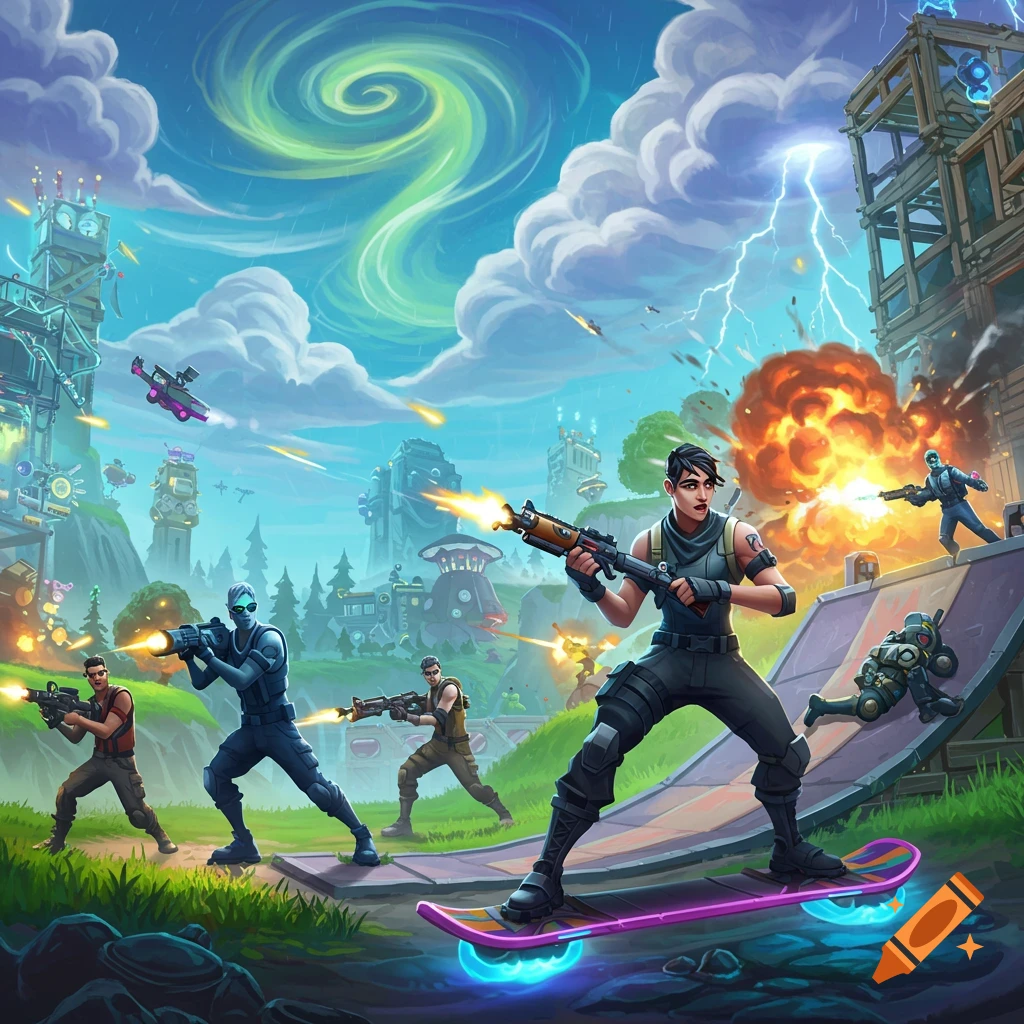 Fortnite 1v1 map thumbnail featuring characters building in high ...