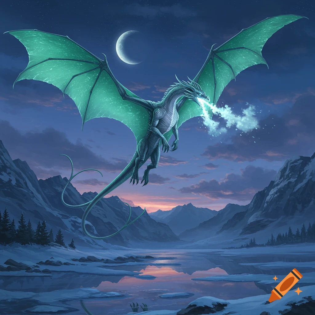 Three vibrant dragons, green, blue, and red, soar over a lush tropical ...