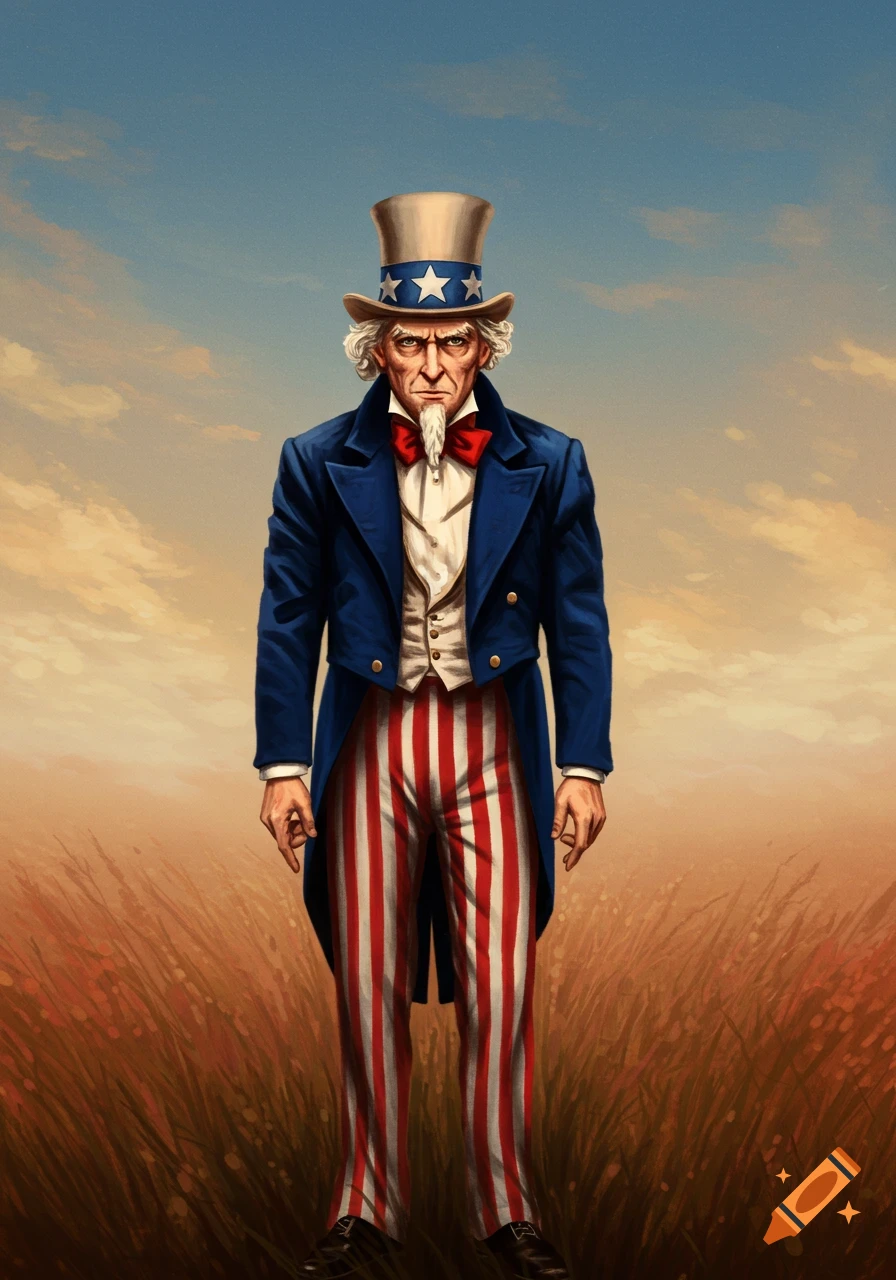 A shirtless Donald Trump stands in a desert holding a large silver ...