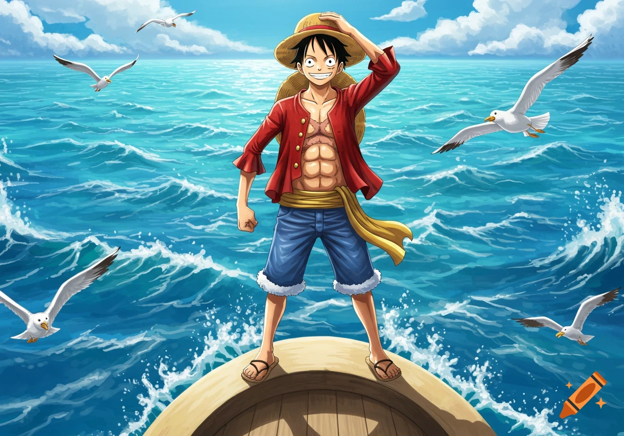 Anime illustration of Monkey D. Luffy stretching his arms with energy ...