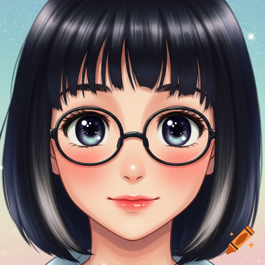 Close-up of a 90s moe anime girl with black bob hair and bangs, wearing ...