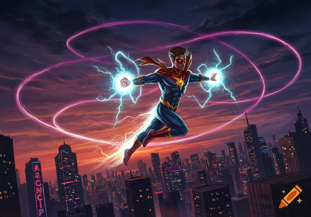 A stylized illustration of Static Shock, an African American superhero ...