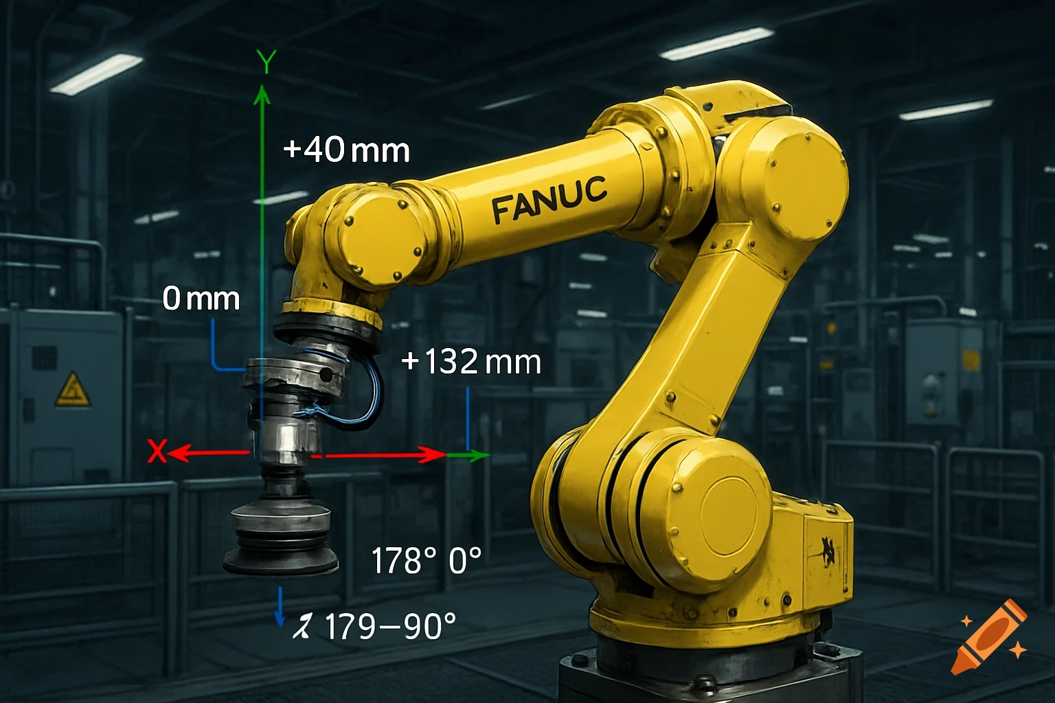 Isometric technical illustration of a five-axis linkage structure ...