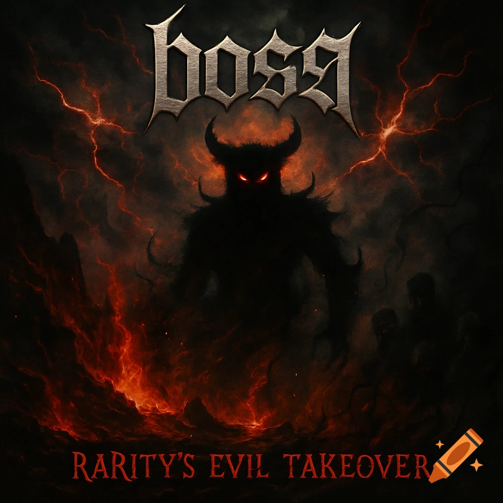 A shadowy demon with red eyes in a fiery, lightning-filled hellscape ...