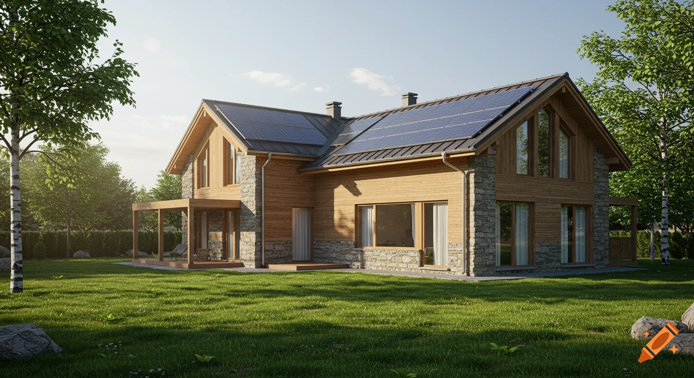 Overhead view of a modern floor plan with German room labels, showing ...
