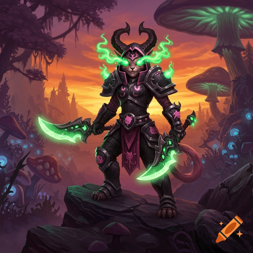 A heavily armored fantasy brute with long dark hair, glowing blue runes ...