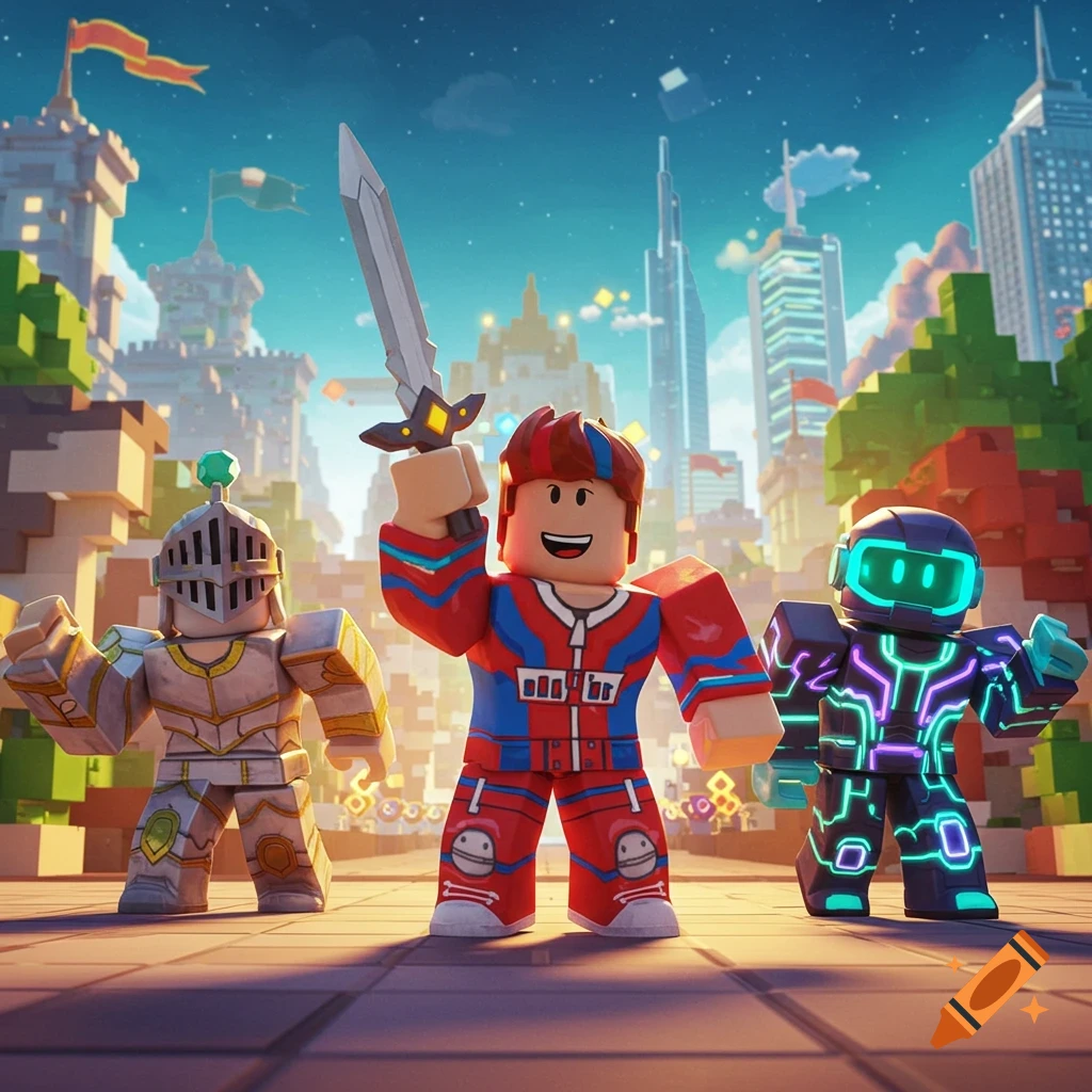 A stylized Roblox astronaut stands on a purple alien planet with sharp ...