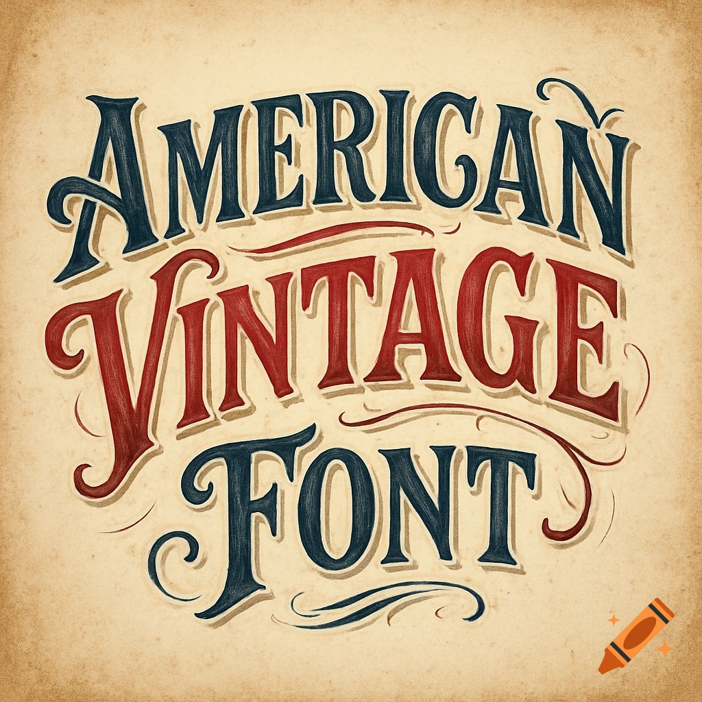 Stylized vintage lettering spells 'AMERICAN VINTAGE FONT' in red and ...