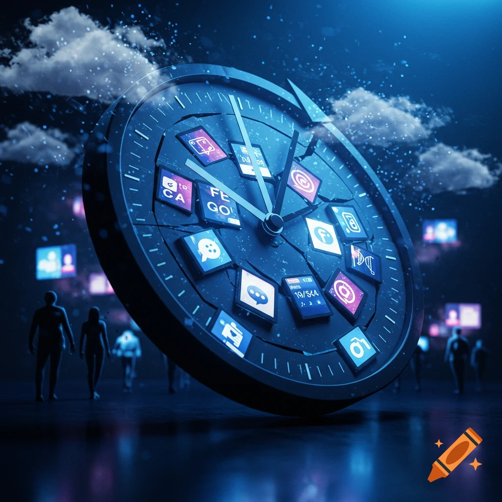 A diverse group of people in futuristic outfits stand on a glowing ark ...