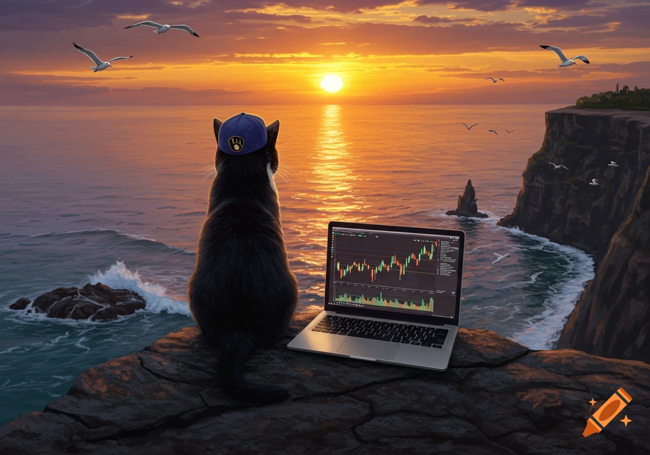 A black and white tuxedo cat wearing a blue Milwaukee Brewers cap sits ...