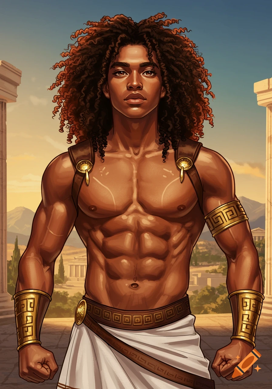 Anime-style illustration of a smiling, burly man with long hair and a ...