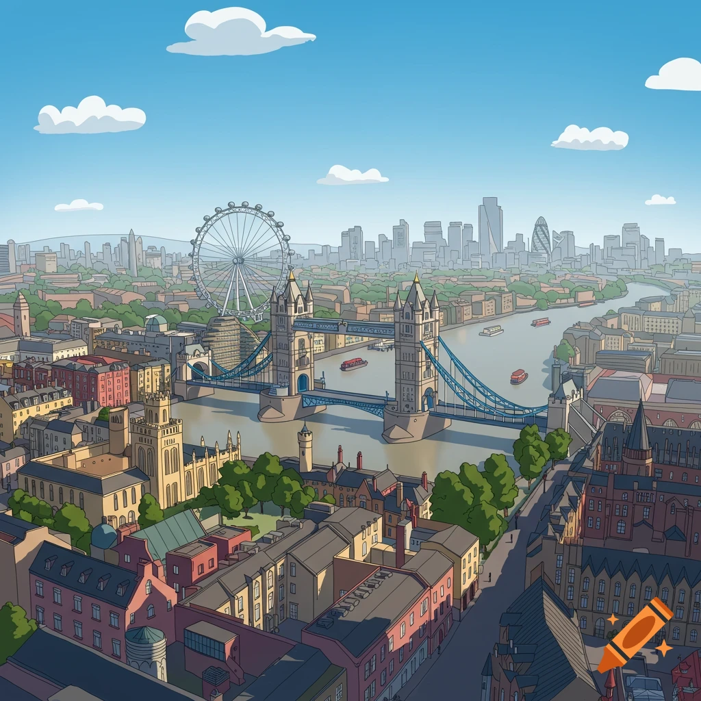 An aerial view of a sprawling English landscape featuring numerous ...