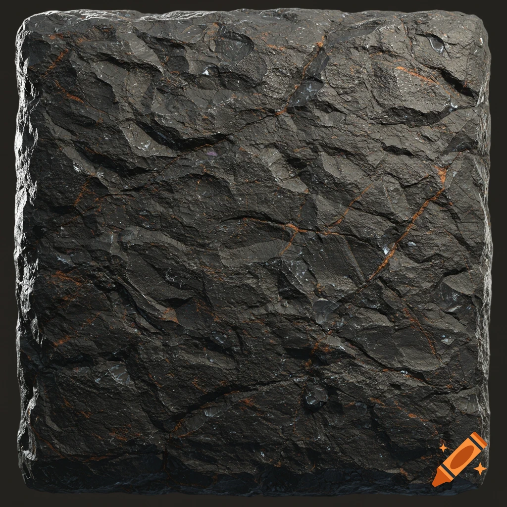 A detailed, dark gray, square-cut igneous rock tile with realistic ...