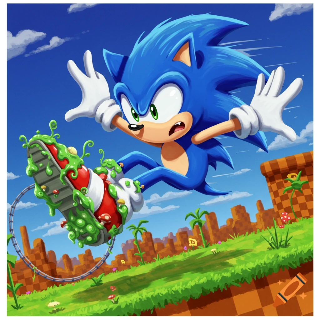 Sonic the Hedgehog leaps through Green Hill Zone with moldy, slime ...