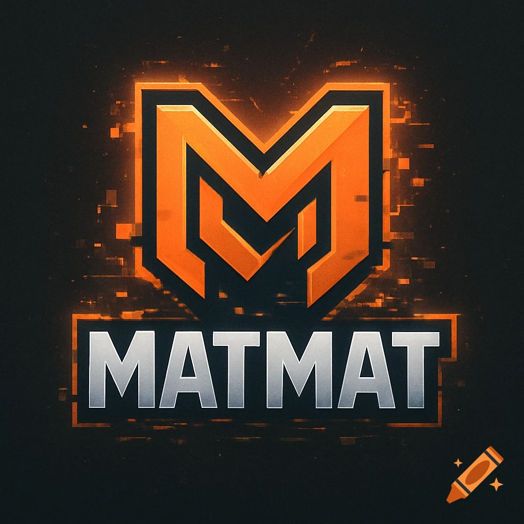 Orange and gray gaming style logo with a stylized 'M' symbol above the ...