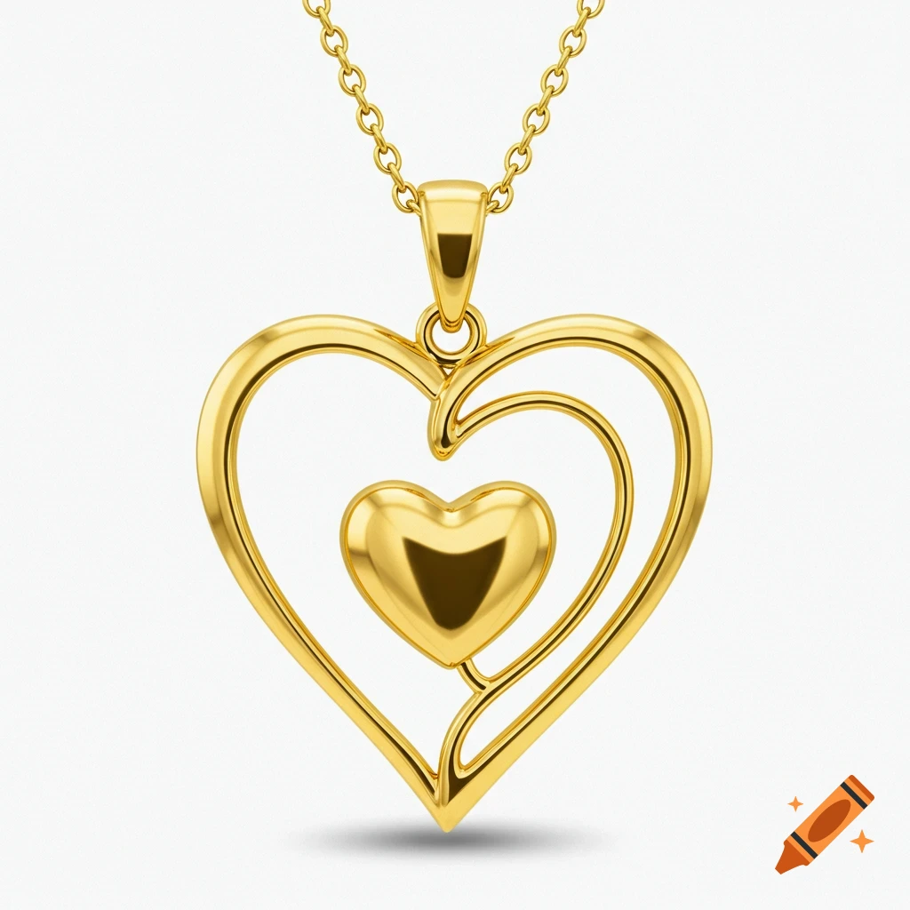A delicate gold necklace pendant featuring a large hollow heart with a ...