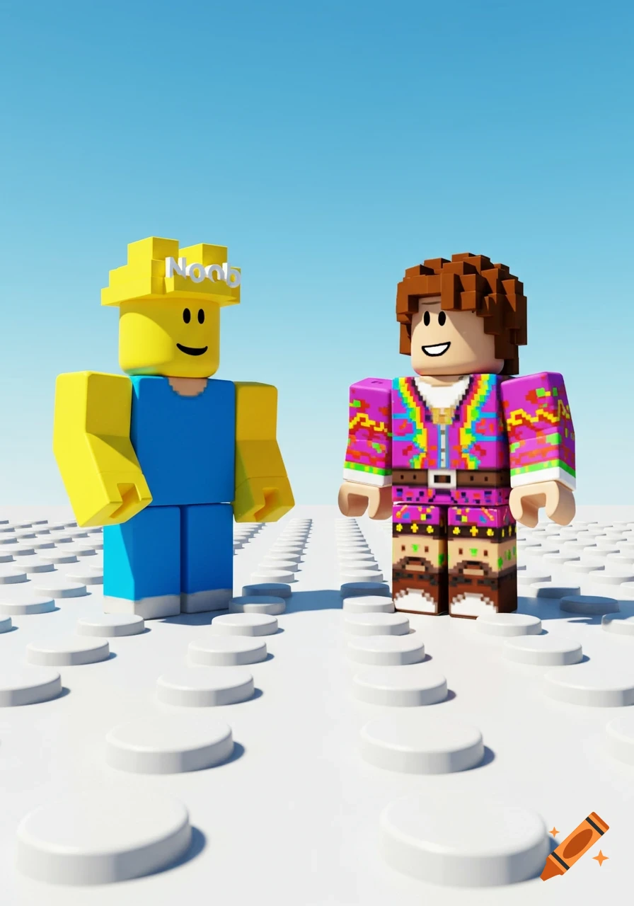 Two Roblox 'noob' avatars, one blue and one red, holding hands on a ...