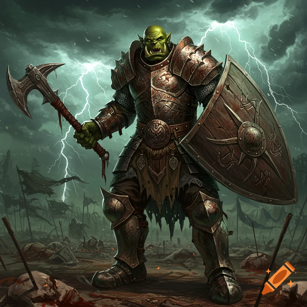 Friendly orc in unique sea-inspired armor on Craiyon