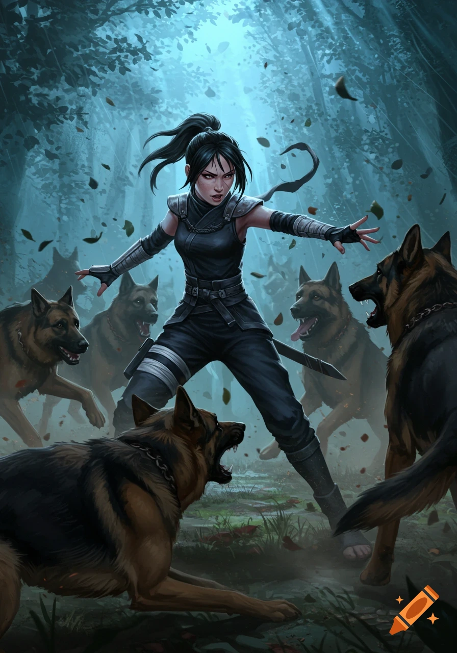 Purple-haired female warrior in purple armor battles aggressive German ...