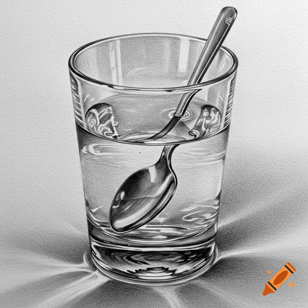 Black and white line drawing of a water bottle with cross-hatching shadows. on Craiyon