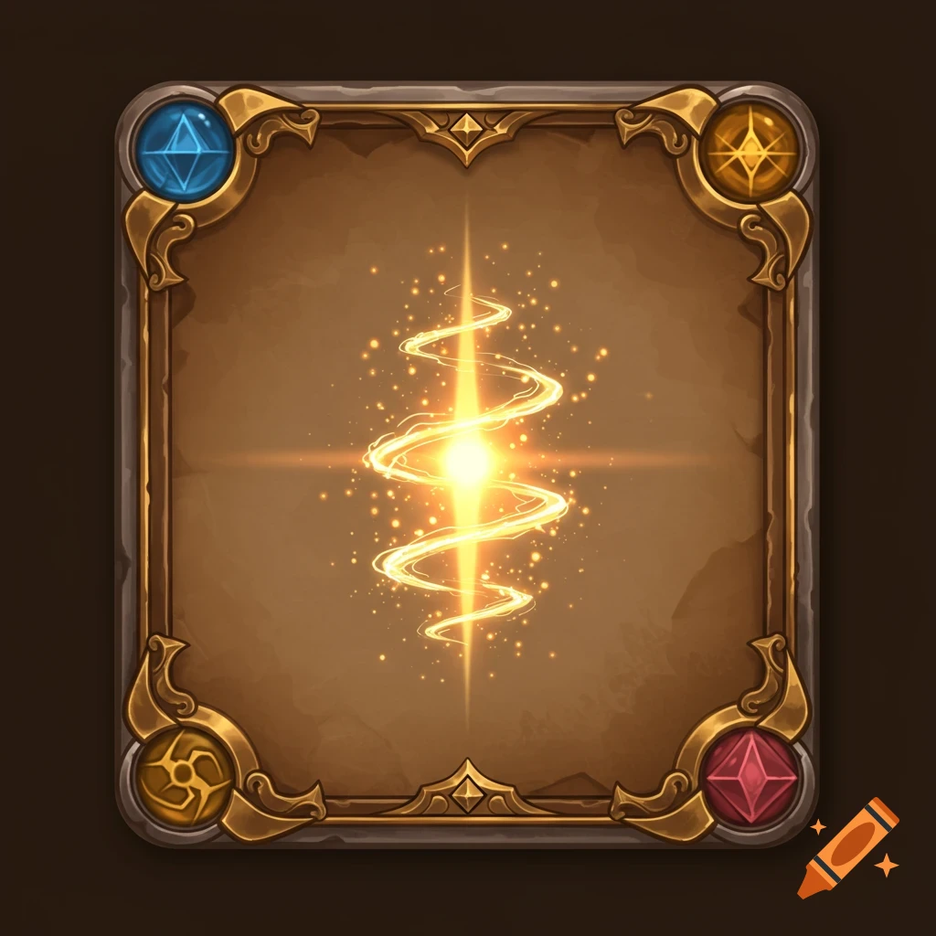 A digital illustration of a fantasy trading card with an ornate gold ...