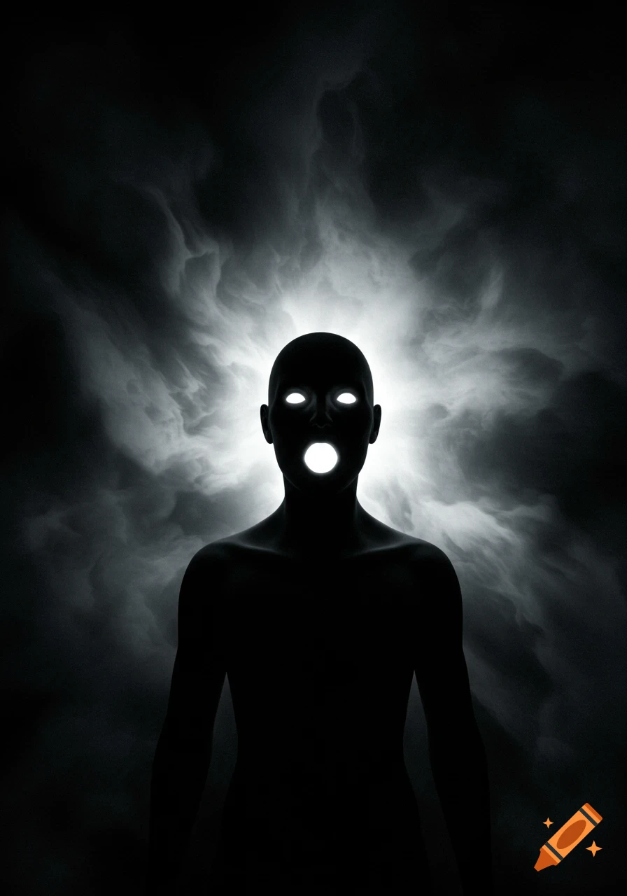 Minimalist, foggy cemetery with subtle silhouettes of tombstones and ...