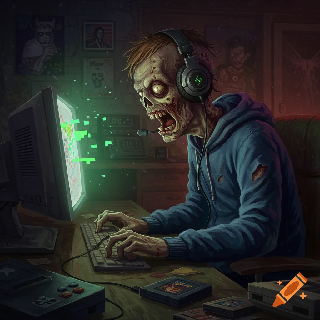 Image of an evil villain typing on a computer on Craiyon