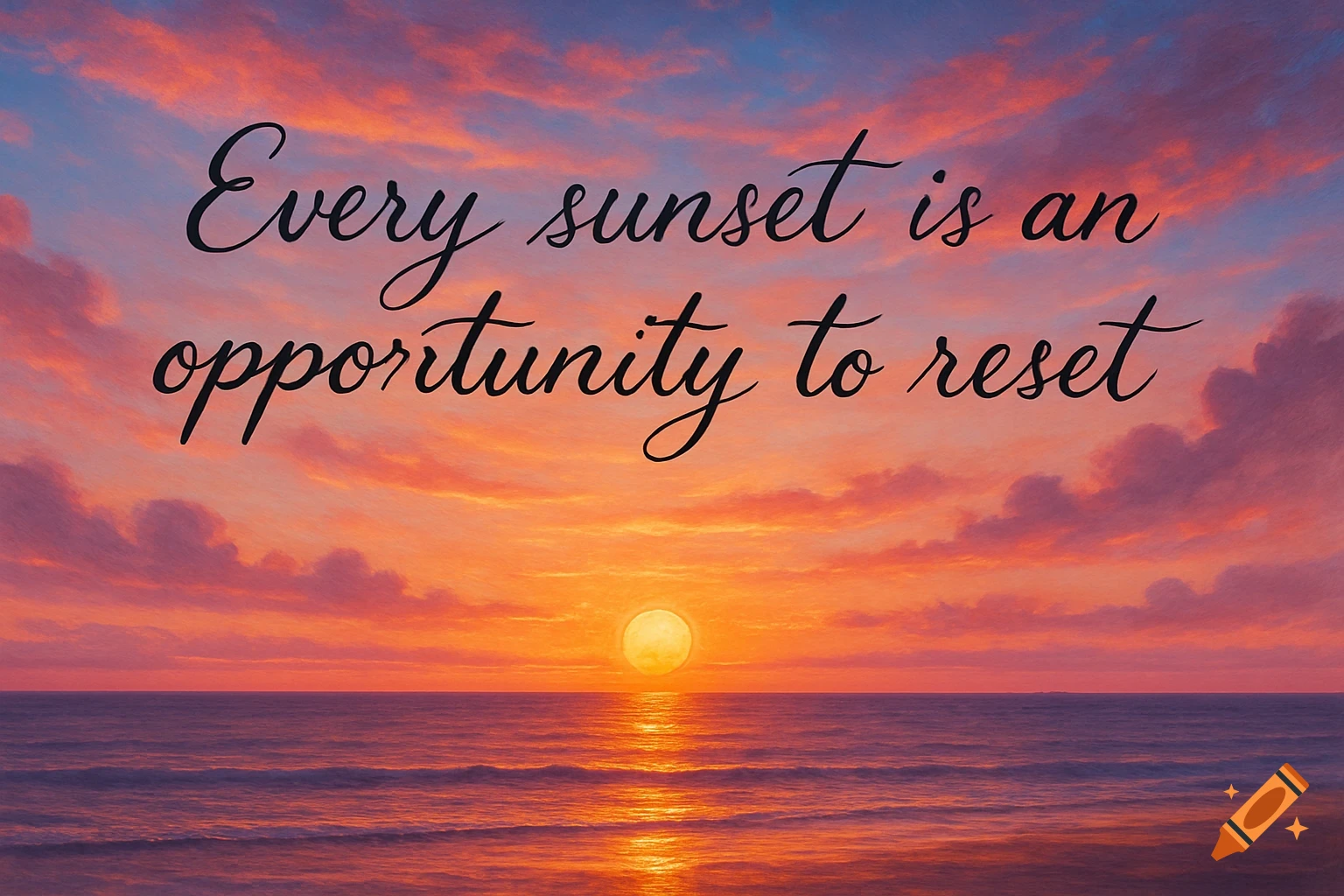 A vibrant sunset over a calm ocean, with colorful clouds filling the ...